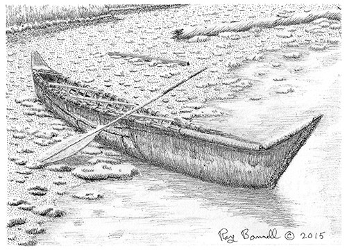 Modern birch-bark canoe at Morris Thompson Cultural and Visitors Center ...